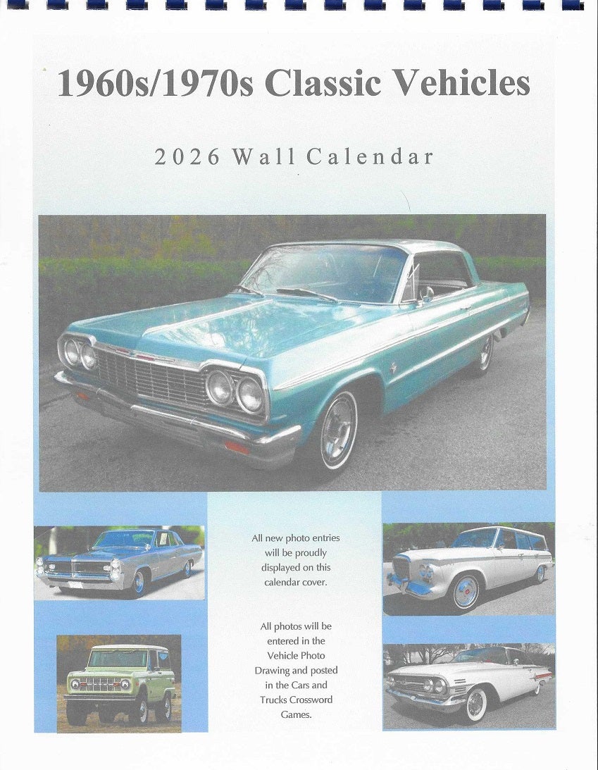 1960s-1970s Classic Vehicles - 2026 Wall Calendar | Date-Time-Games